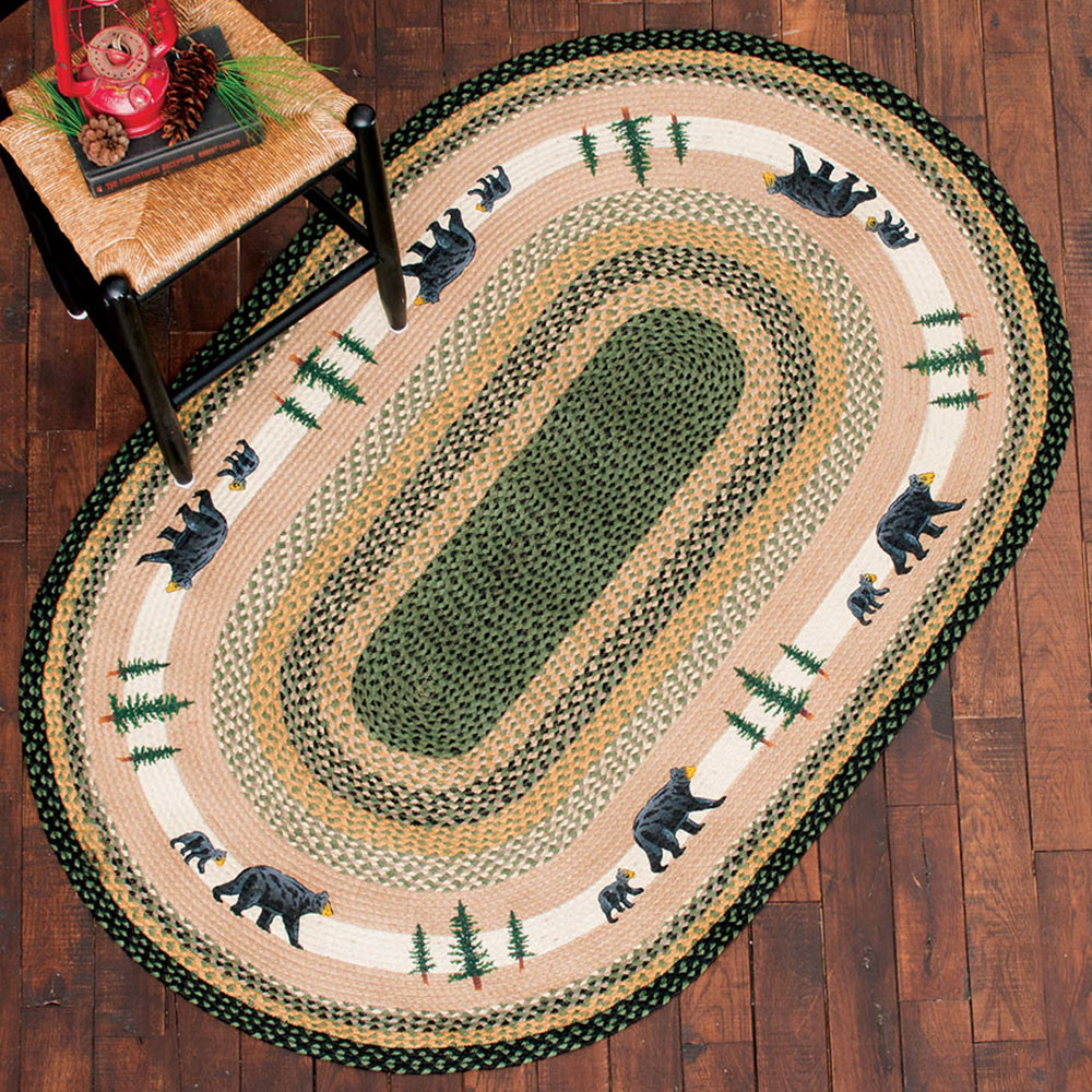Mama Black Bear & Cub Half-Round Braided Rug | Black Forest Decor