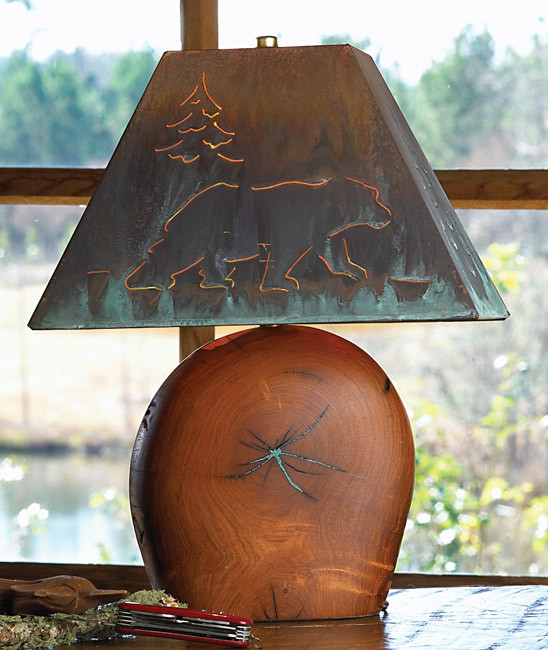 Rustic Lighting - Bear Lamps - Mesquite Lamp w/ Copper Bear Shade - Black Forest Decor