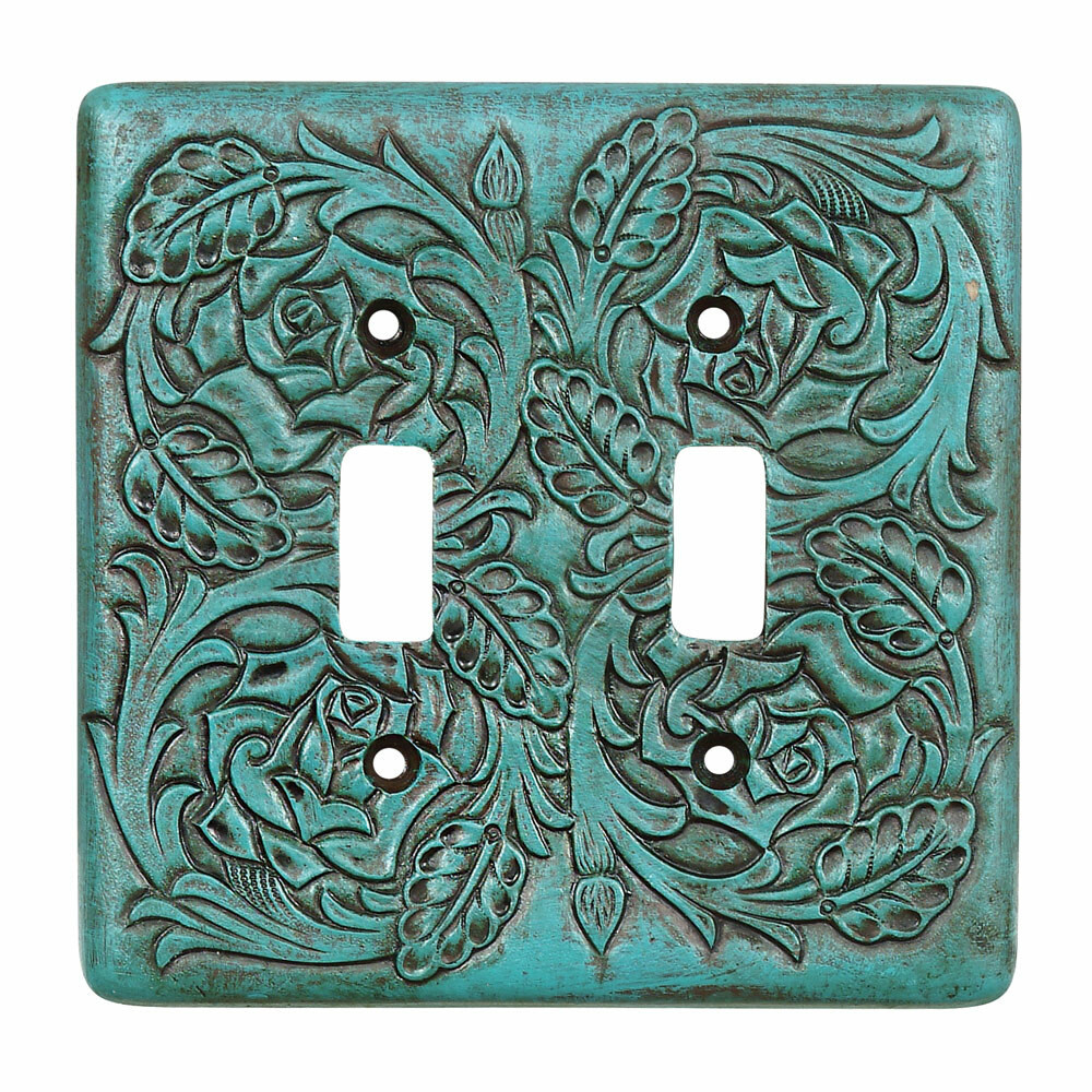 Turquoise Tooled Leather Double Switch Cover | Black Forest Decor