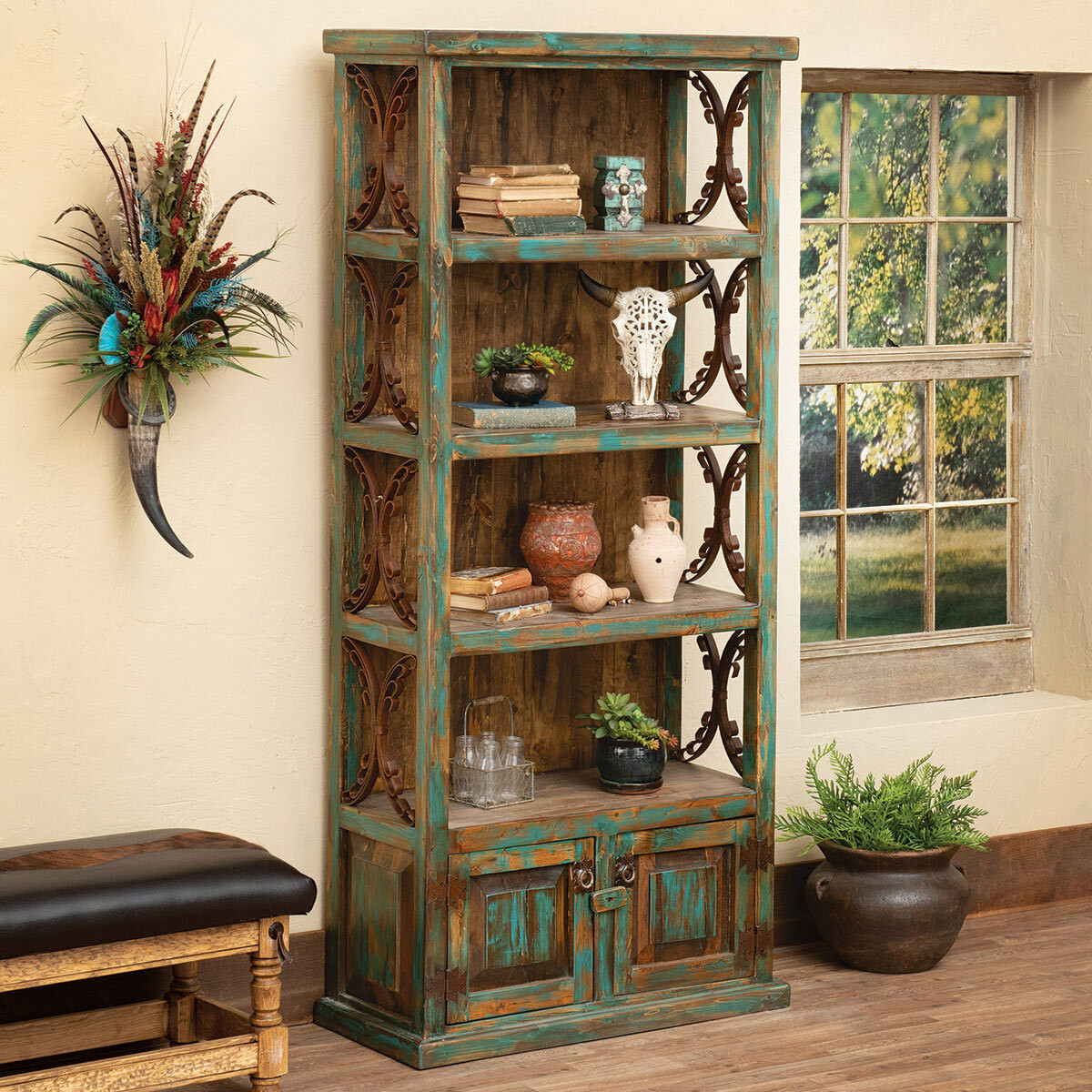Rustic TV Stands: Santa Maria Turquoise Entertainment Console | Black ...