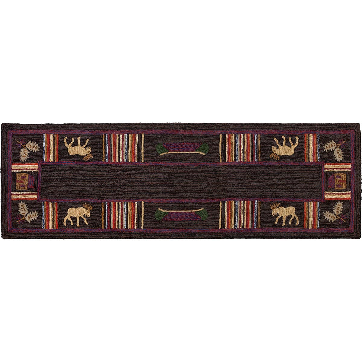 Canoe Bear & Moose Hooked Wool Rug | Black Forest Decor