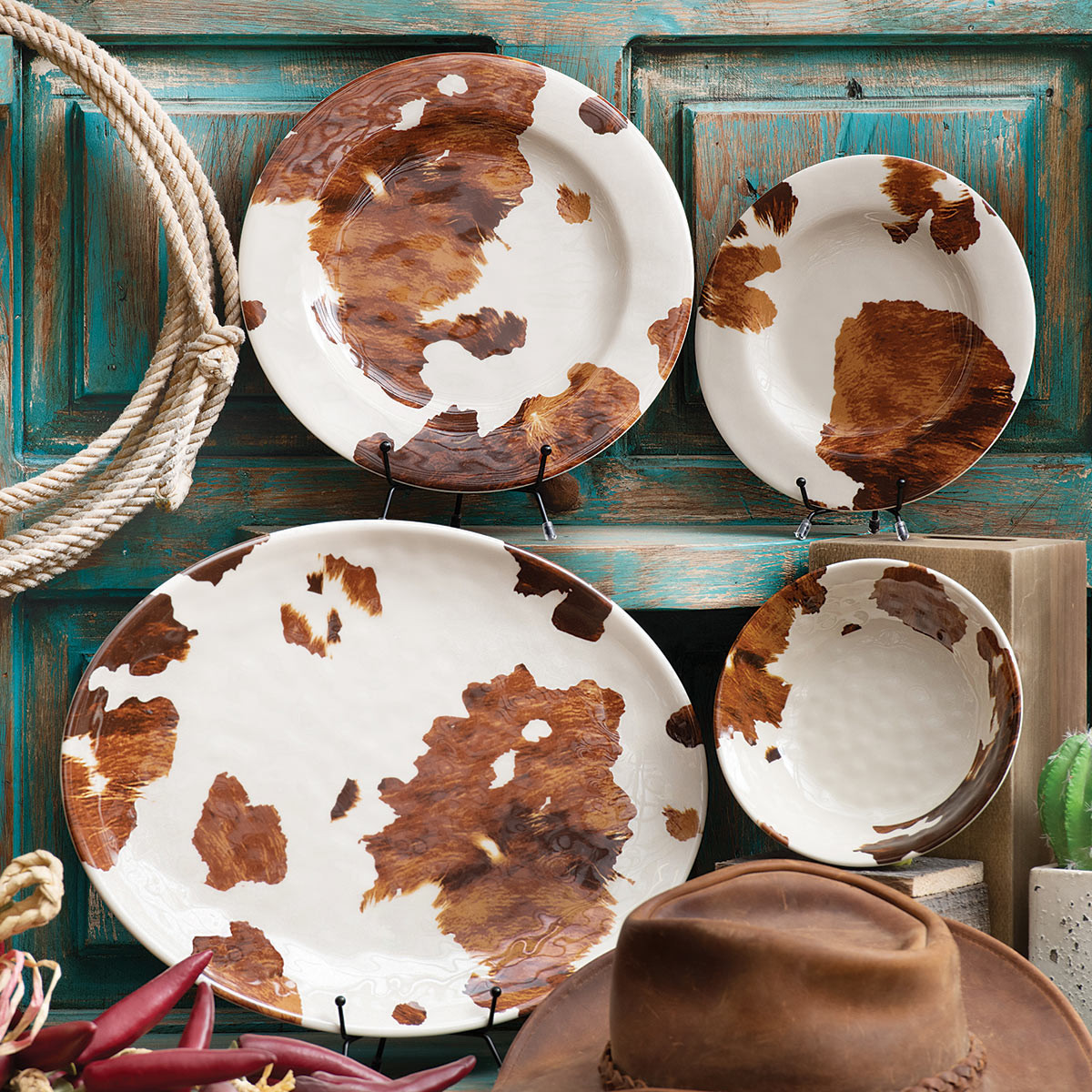 Cowhide Ranch Melamine Dinner Plates - Set of 4 | Black Forest Decor