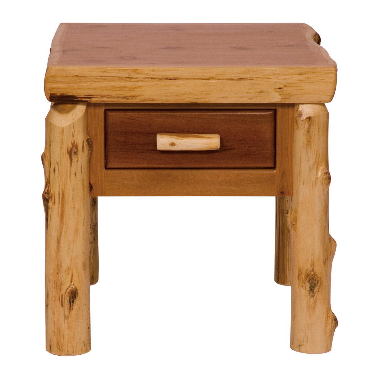 Cedar Log One Drawer End Table | Black Forest Decor
