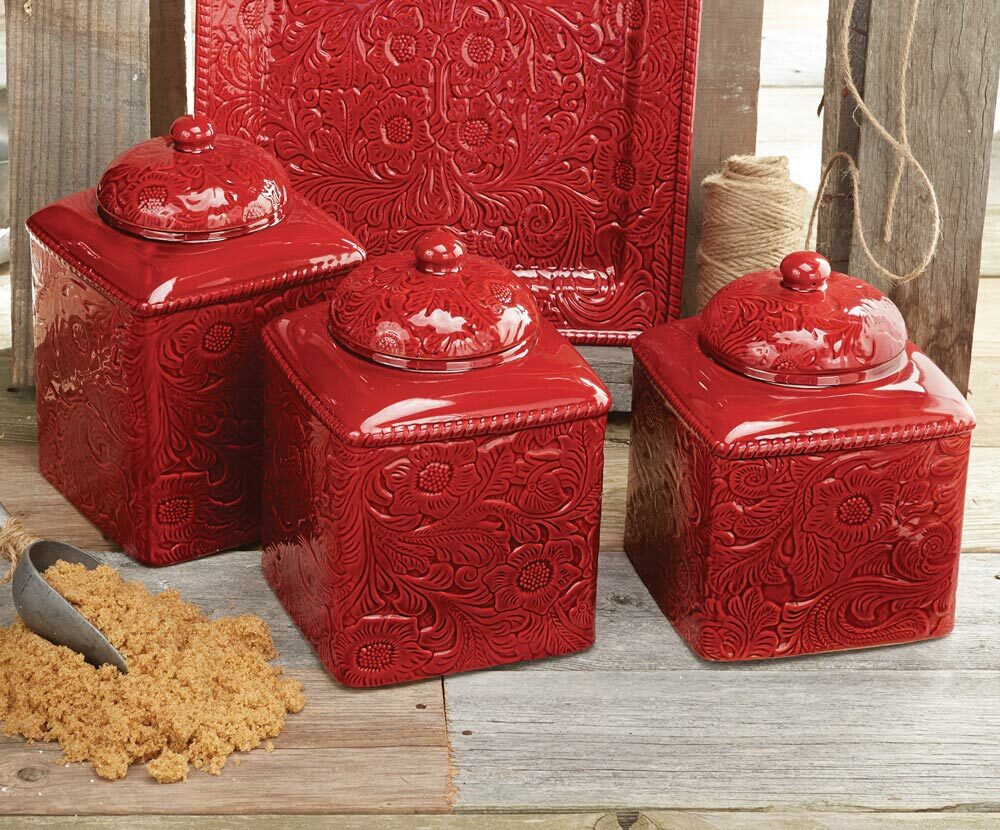 Savannah Red Canister Set - 3 pcs | Black Forest Decor