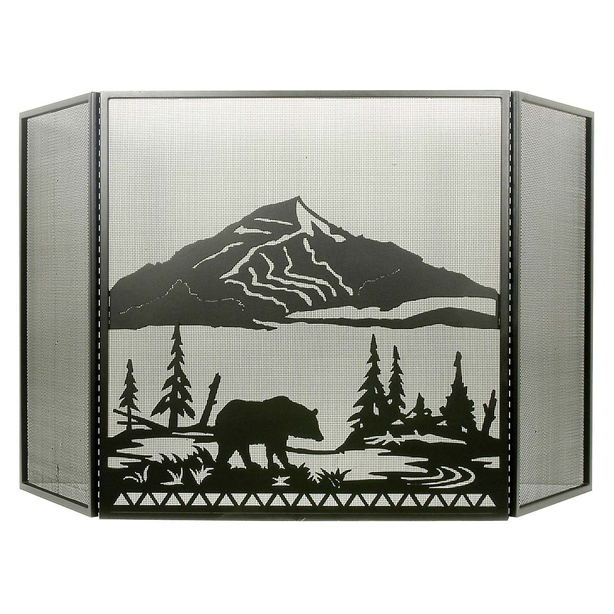 Bears Mountain Metal Fireplace Screen | Black Forest Decor