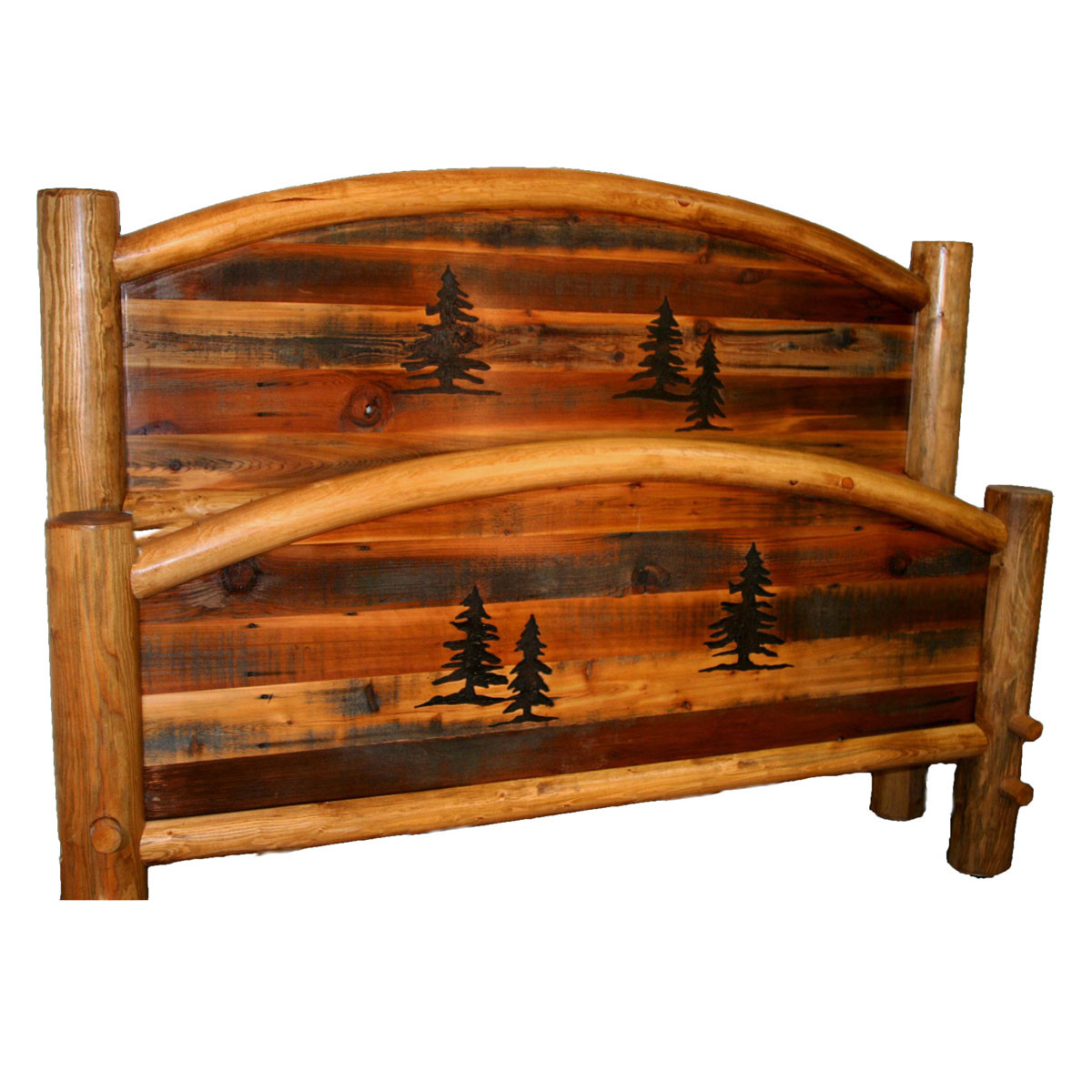 Rustic Beds: Queen Size Barnwood Bed with Tree Carvings | Black Forest ...