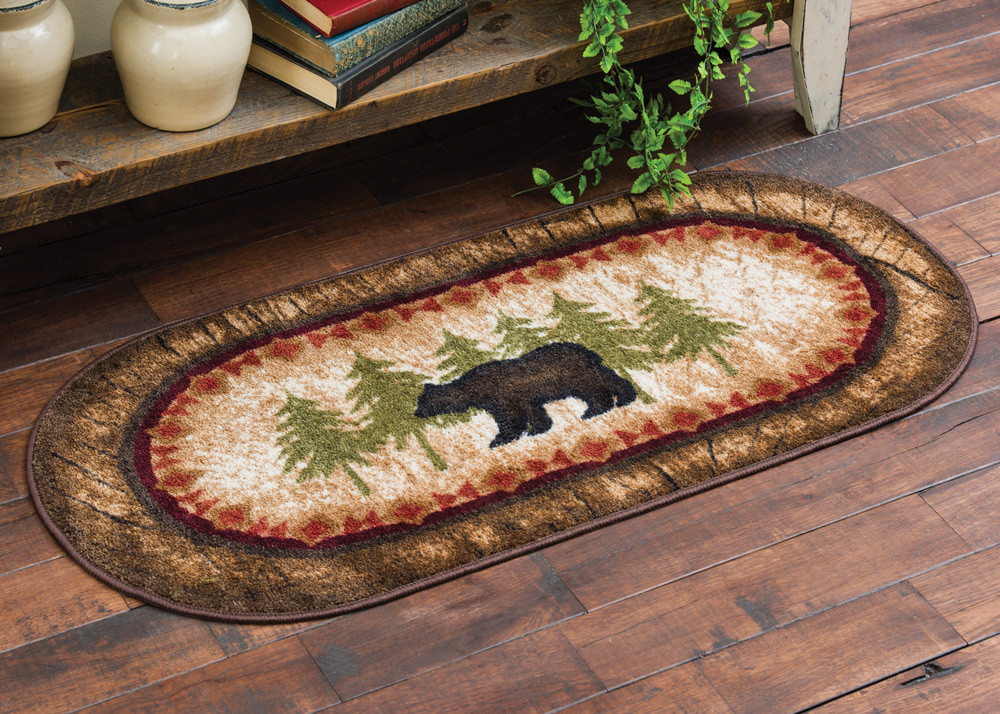 Wildlife Rugs: Birch Bear Oval Rug | Black Forest Decor