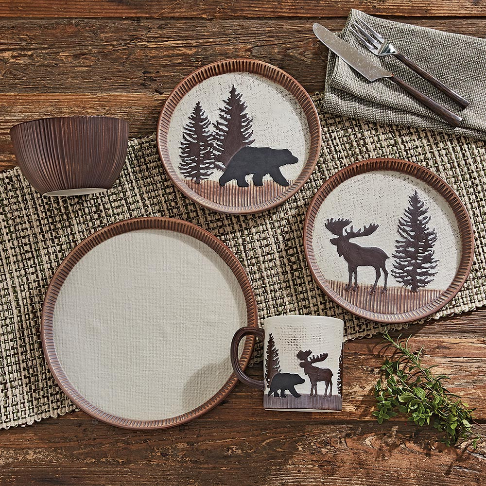 Rustic Wildlife Dinnerware Sets with Moose & Bear Designs | Black ...