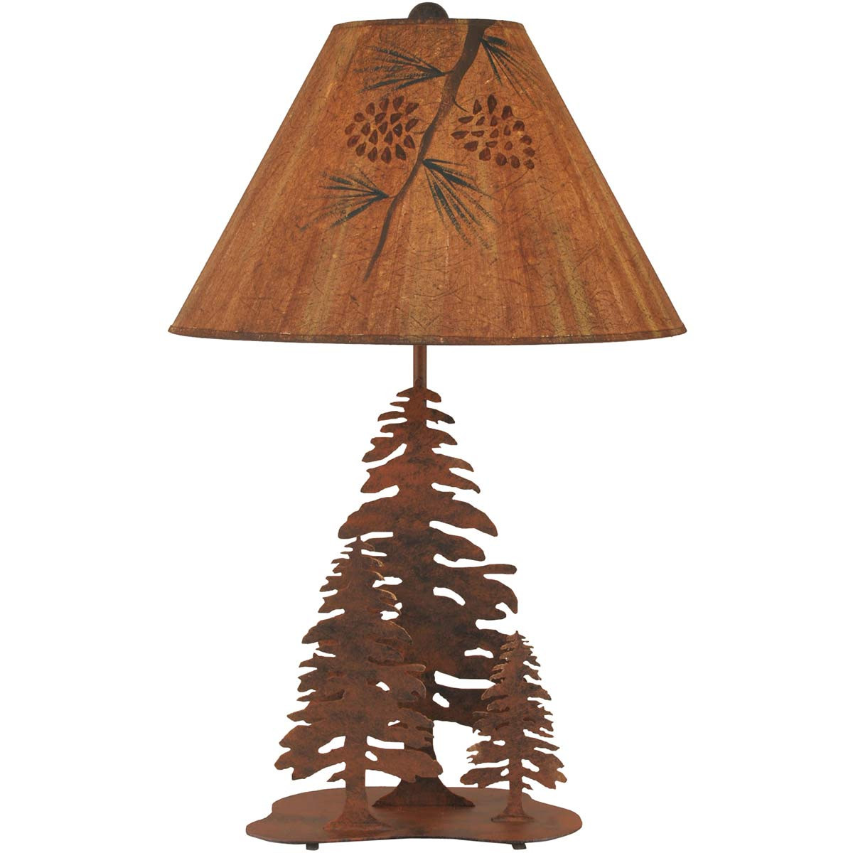 Rusted Steel 3 Rod Table Lamp with Pine Tree Shade | Black Forest Decor