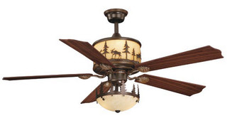 Log Cabin Ceiling Fan with Pinecone Inverted Light | Black Forest Decor