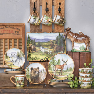 Rustic Wildlife Dinnerware Sets with Moose & Bear Designs | Black ...