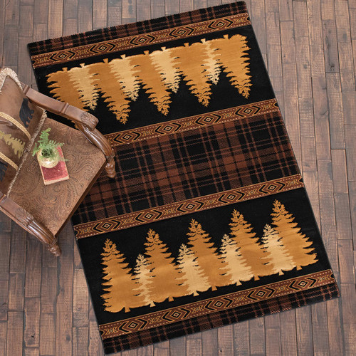 Pine Tree Silhouette Plaid Rug Collection | Black Forest Decor