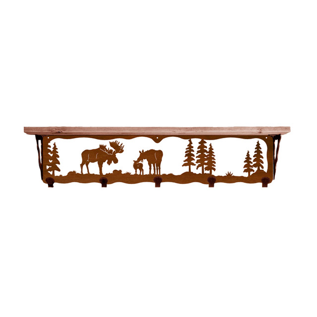Moose Family Coat Rack with Shelf - 34 Inch | Black Forest Decor