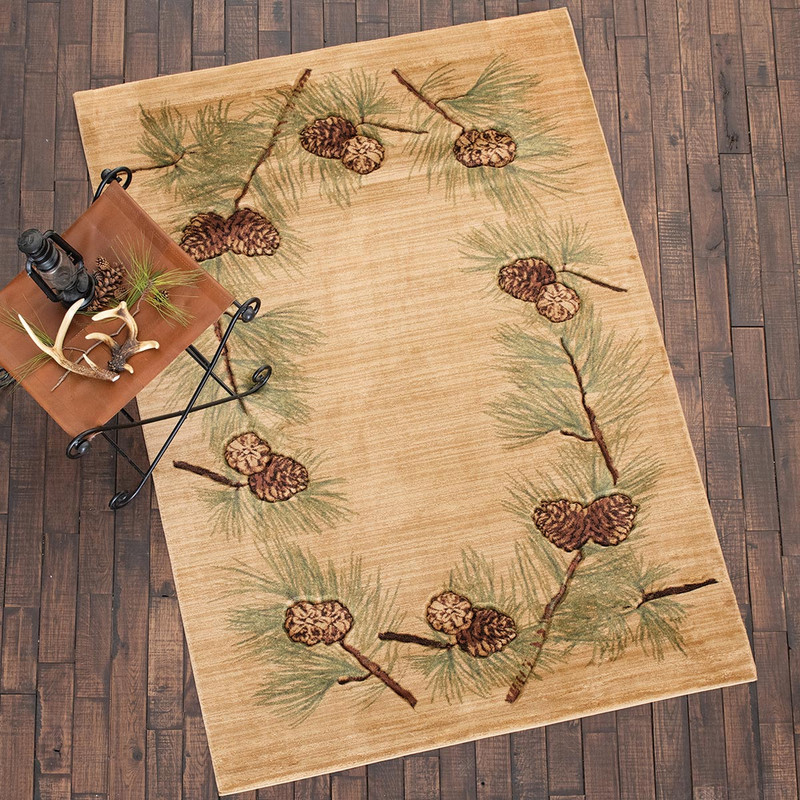 Pinecone & Branch Border Rug - 2 x 3 | Black Forest Decor