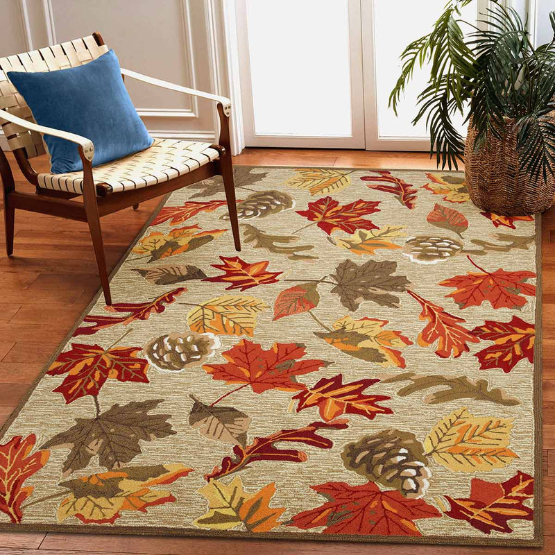 Fall Leaves Tan Indoor/Outdoor Rug - 8 x 12 | Black Forest Decor