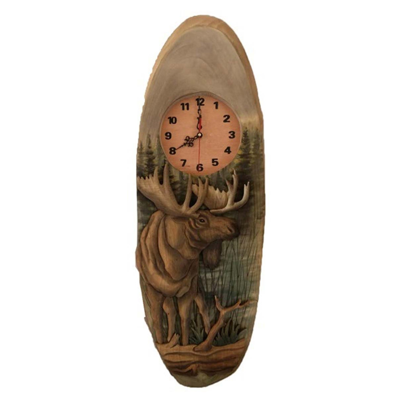 Wood Carved Peaceful Moose Wall Clock | Black Forest Decor