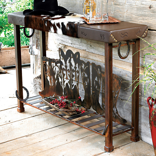 Boot Table with Cowhide | Black Forest Decor