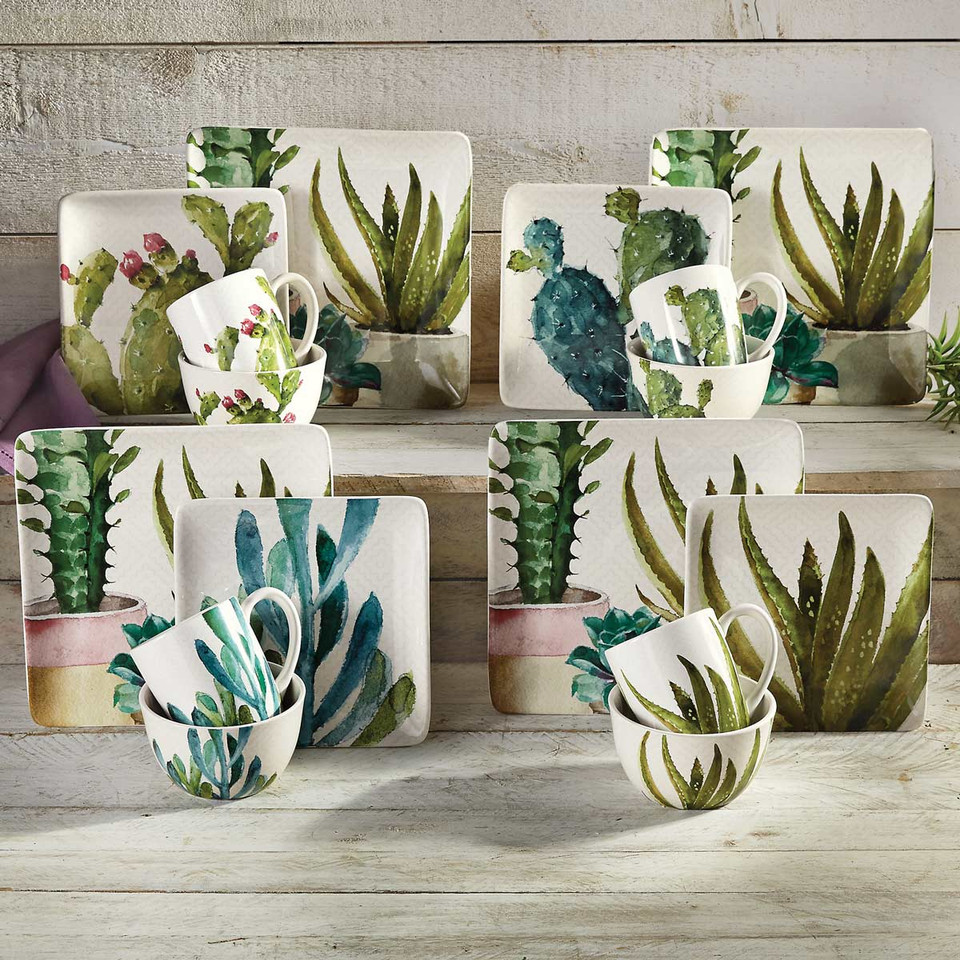 Succulent Cactus Dinner Plates - Set of 4 | Black Forest Decor