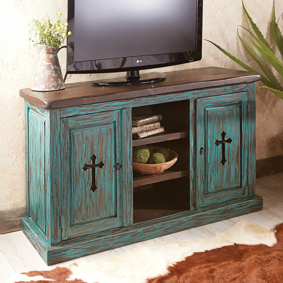 Rustic TV Stands: Santa Maria Turquoise Entertainment Console | Black ...
