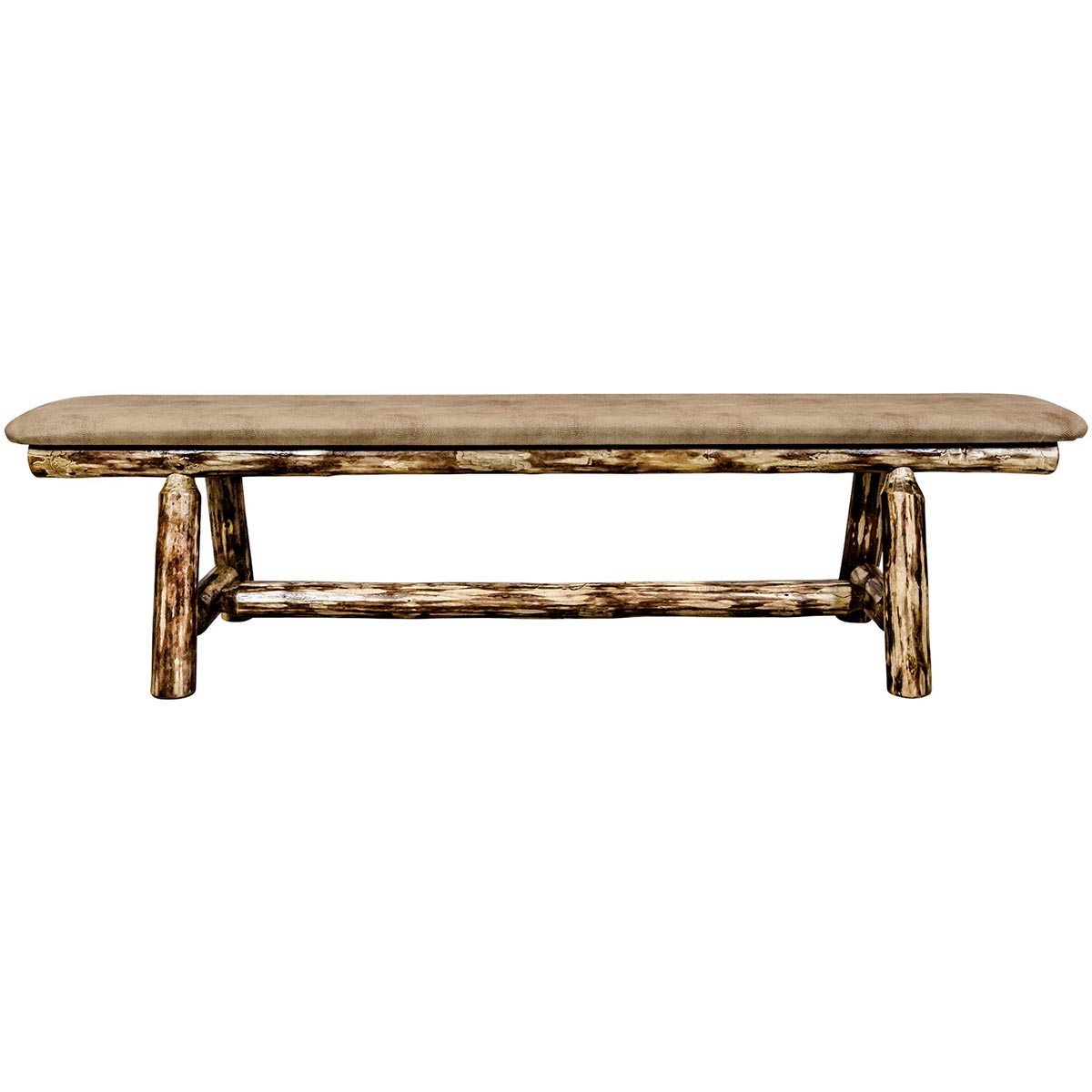 Custom Cascade 6 Foot Upholstered Plank Style Bench Buckskin Pine Rustic Wood Benches from Black Forest Decor