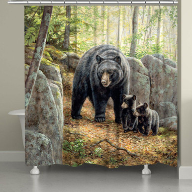 Rustic Shower Curtains Mama and Cubs Shower Curtain Black Forest Decor