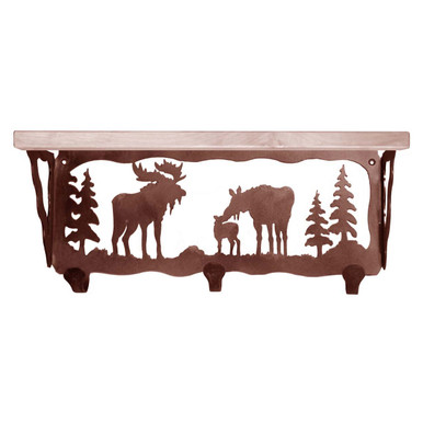 Moose Family Coat Rack with Shelf - 20 Inch | Black Forest Decor