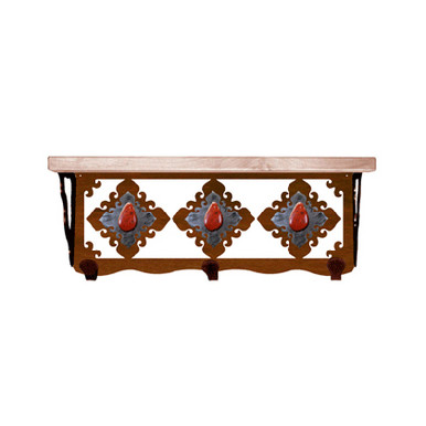 Red Jasper Stone 20 Inch Pine Hook Shelf | Black Forest Decor