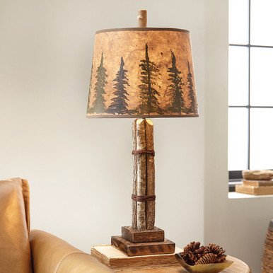 Forest Branch Table Lamp with Painted Shade | Black Forest Decor