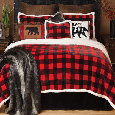 Rustic Bedding Sets King Size Buffalo Plaid Plush Bed Set Black Forest Decor