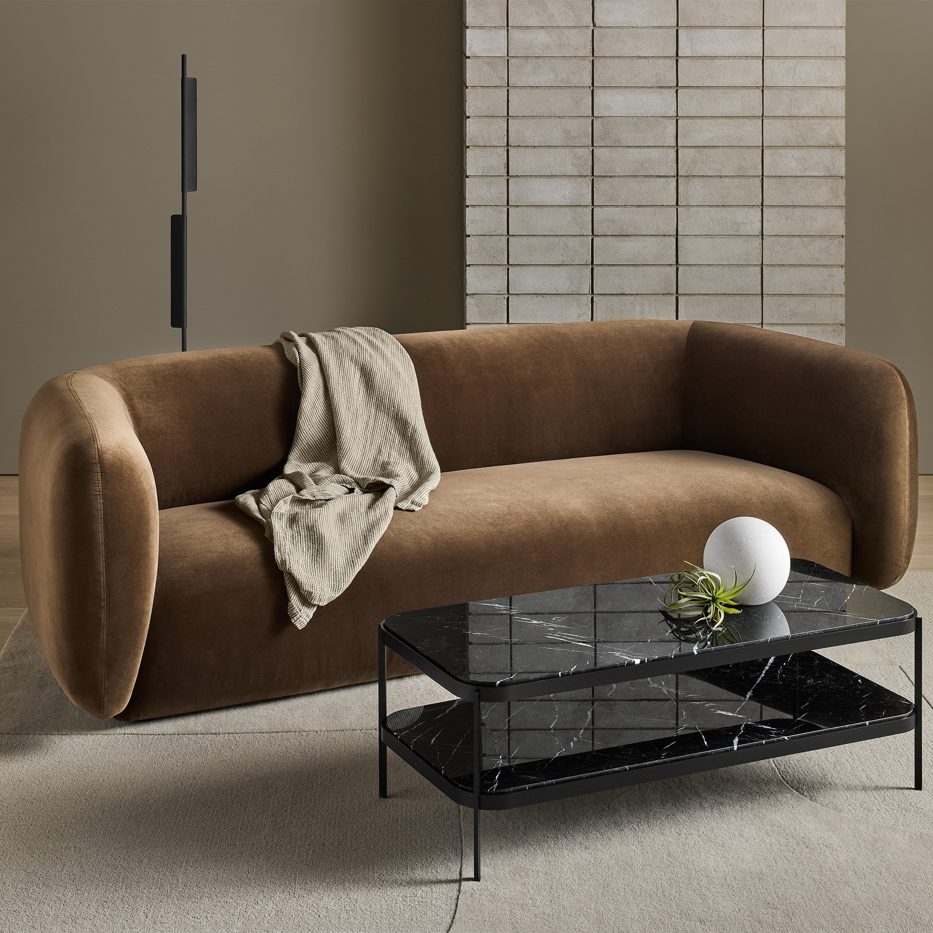 Elegant Comehither Side Table by Blu Dot | Marquina Marble & Steel Design