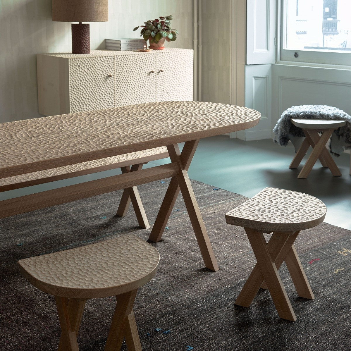 Zanat Touch Table with Bronzed Legs - Hand-Carved Solid Wood Elegance