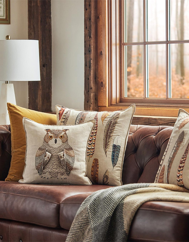 Falling Feathers Pillow - Elegant Embroidered Linen Decor for Home ...
