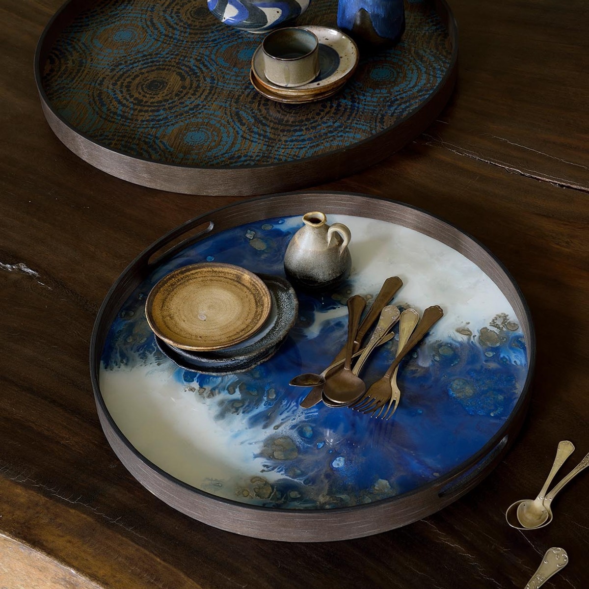 Organic Gold Mist Round Glass Tray - Lekker Home