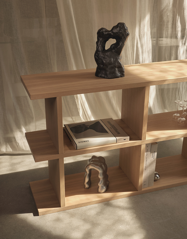 Kona Bookcase by ferm LIVING - Elegant Japandi Storage for Modern Interiors