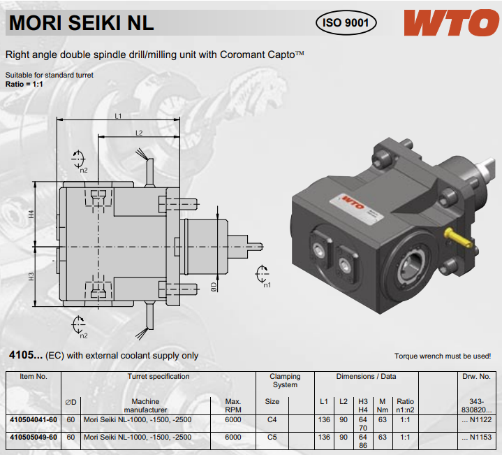 WTO Mori Seiki 60 Right Angle Double Spindle Capto C4 410504041-60 ...