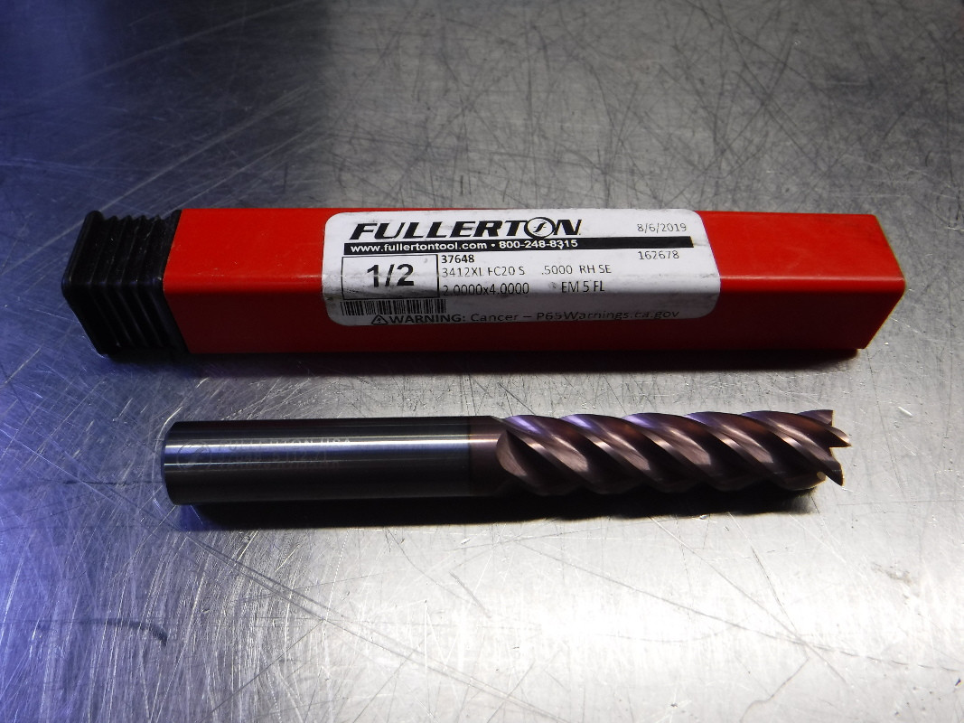 Fullerton 1/2" 5 Flute Carbide Endmill 1/2" Shank 2.000x4.000 EM 5 FL ...