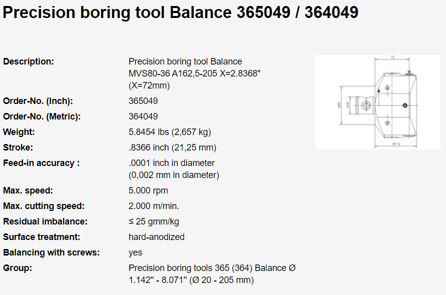 Wohlhaupter MultiBore Boring Head 6.4" - 8.07" Range w/ CAT40 365049 ...