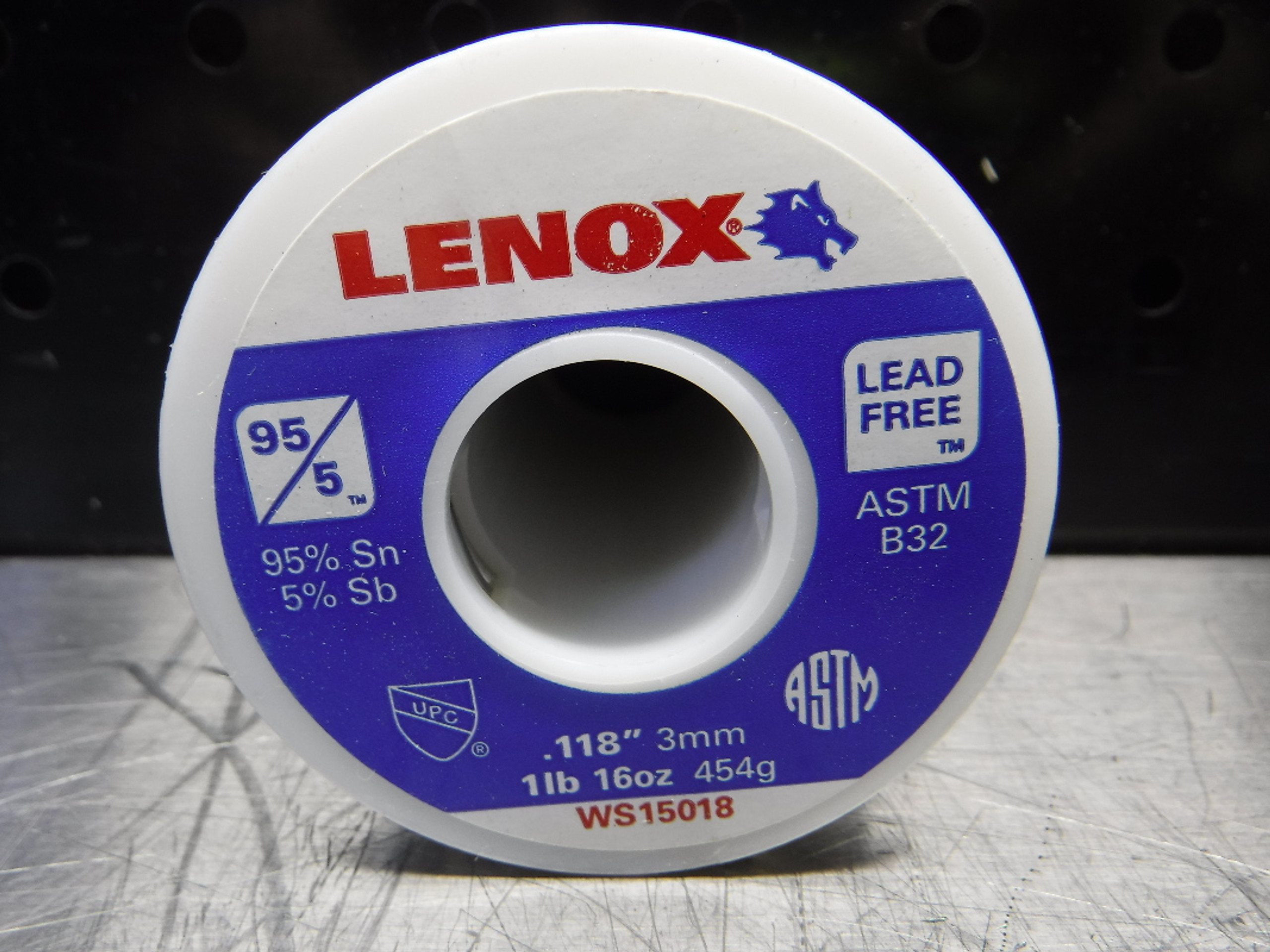 Lenox 95-5 Lead Free Wire Solder .118"/3mm 1lb 16oz ASTM B32 WS15018 - Superior Machine & Tool