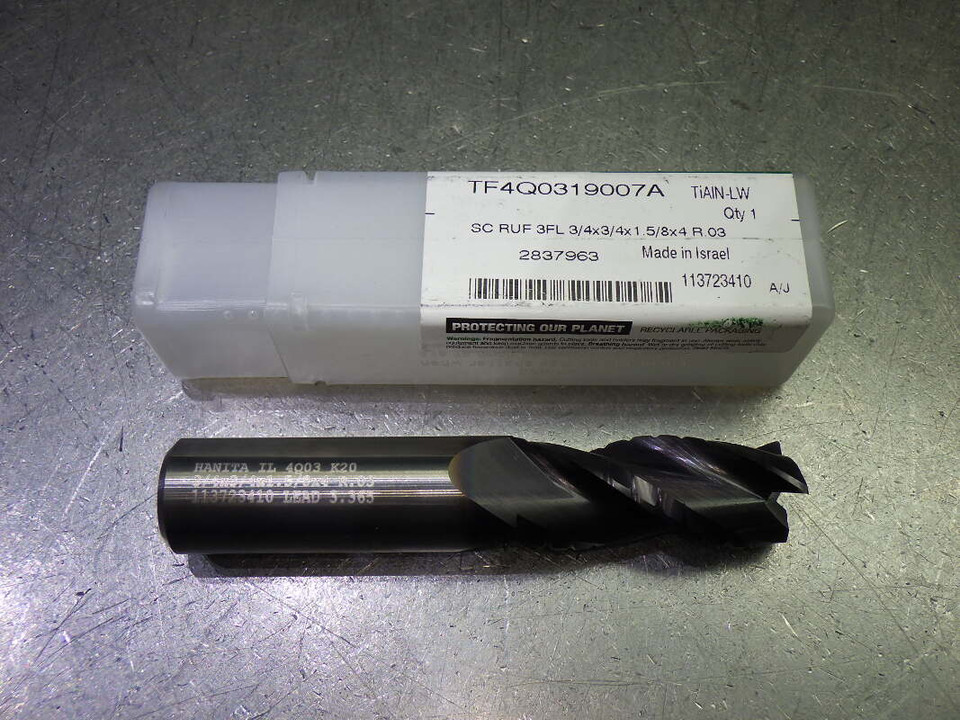 Widia/Hanita 3/4" 3 Flute Carbide CR Roughing Endmill .03" R ...