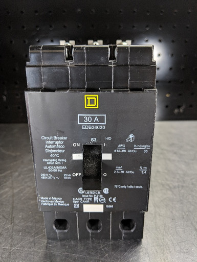 Square D E-Frame Breaker 480Y/277V, 18/25kA Circuit Breaker EDB34030 ...
