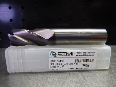 CTMI 3/4" Carbide Endmill 4 Flute 3/4 x 3/4 4F .030 Crnr Rad TIALN ...