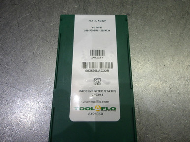 Tool Flo Carbide Grooving Inserts QTY10 FLT-3L AC22R - Superior Machine ...