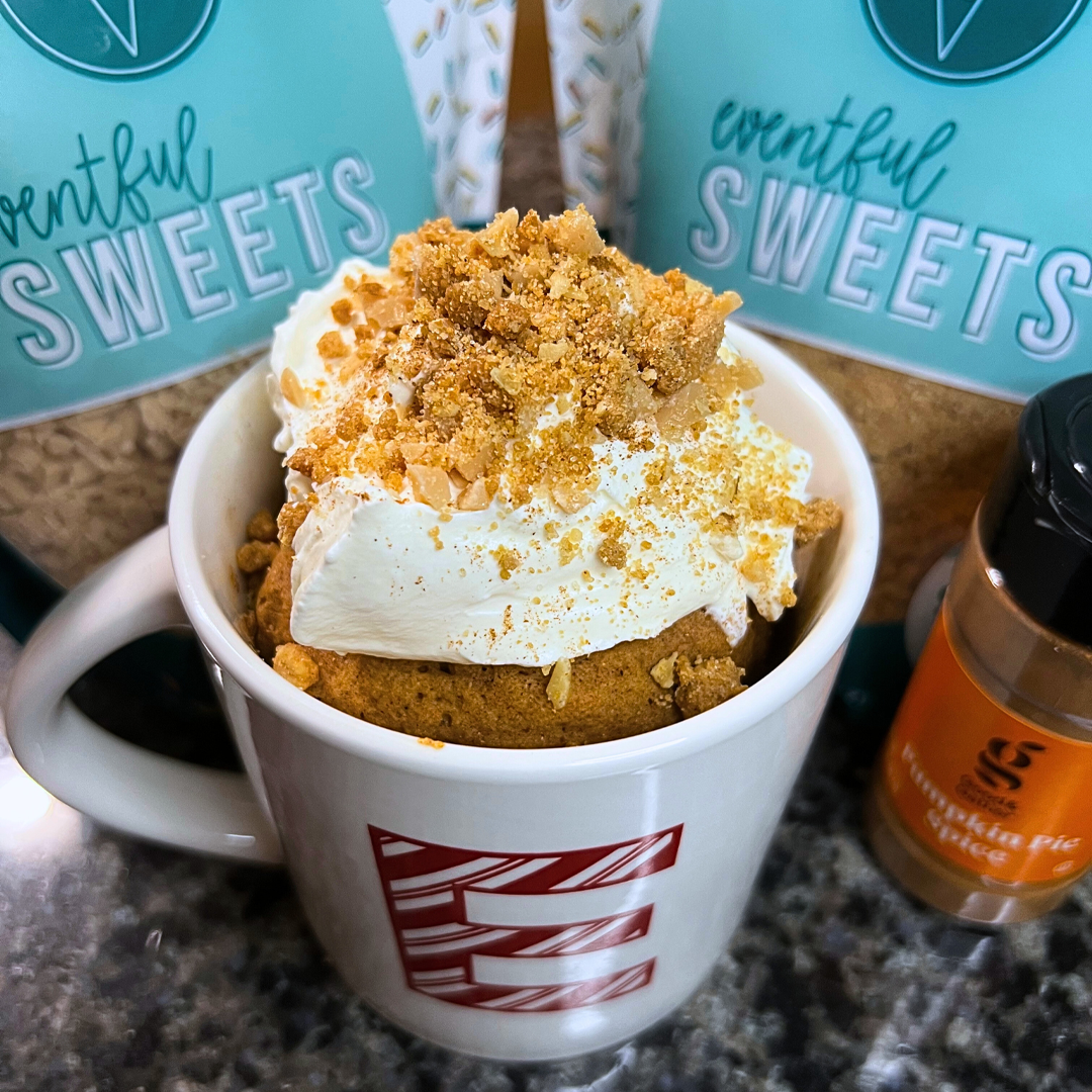 Toffee Streusel Pumpkin Mug Cake Recipe - Eventful Sweets