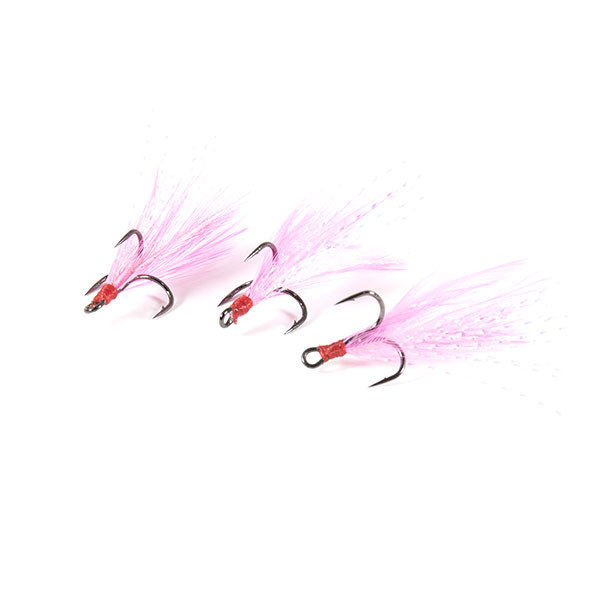 Clam Outdoors Feathered Gaff Pink Treble Hooks