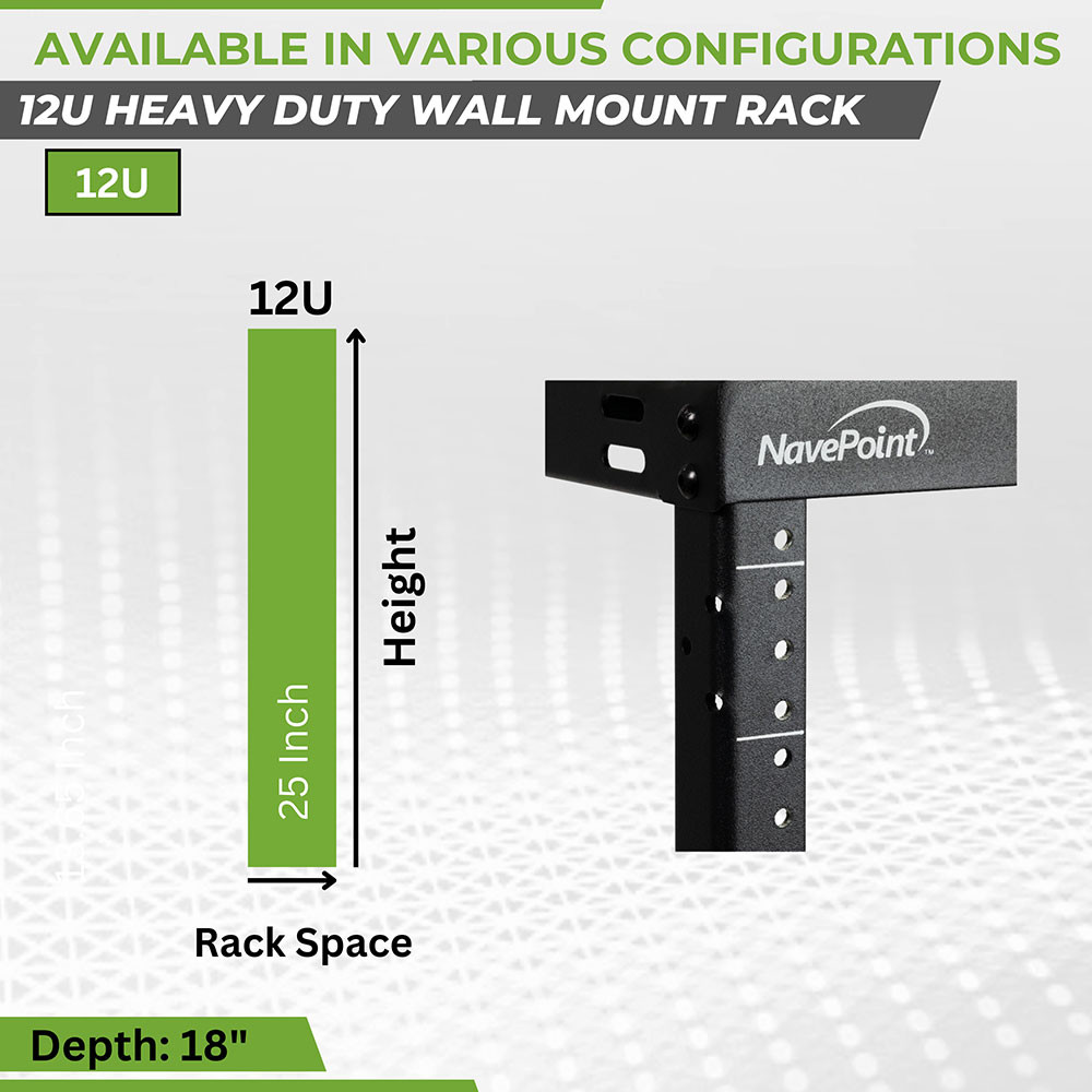 NavePoint 12U Switch Depth Heavy Duty 2 Post Wall Mount Rack: Wall ...