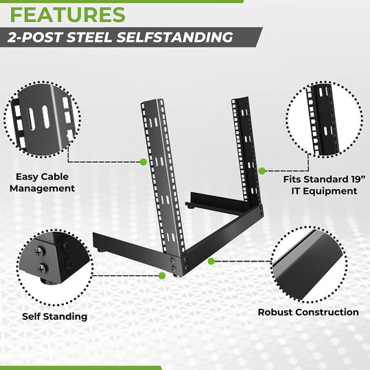 NavePoint 6U 2-Post Open Frame Desk Rack Threaded: 2-Post Racks