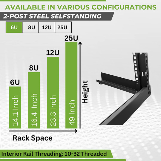 NavePoint 6U 2-Post Open Frame Desk Rack Threaded: 2-Post Racks