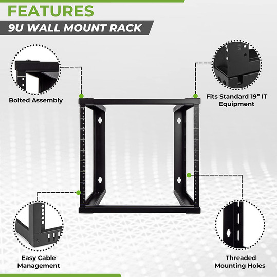 NavePoint 9U Wallmount Open Frame Rack Threaded: Wall Mount Racks
