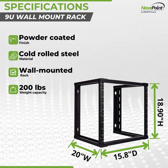 NavePoint 9U Wallmount Open Frame Rack Threaded: Wall Mount Racks