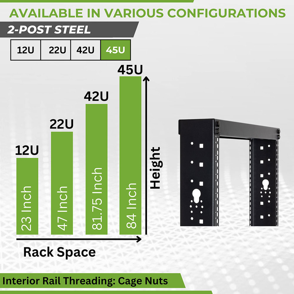 NavePoint 45U 2-Post Open Frame Server Rack: 2-Post Racks